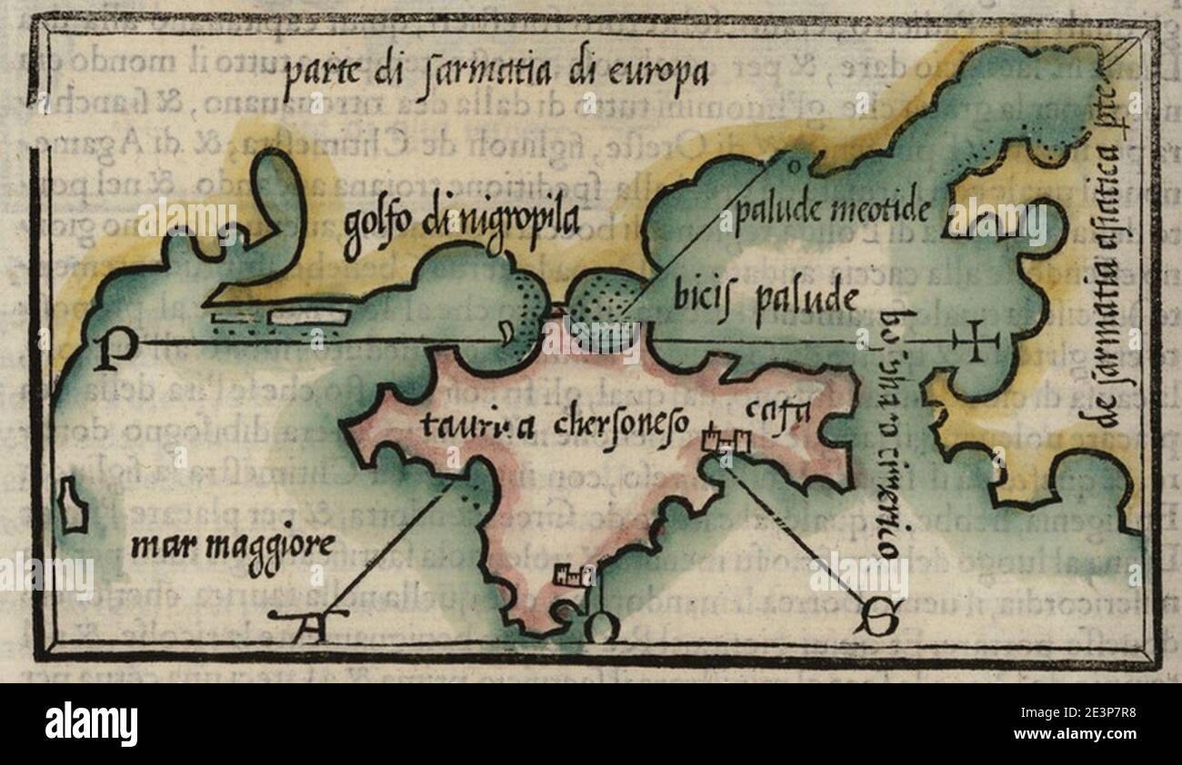 Map of the Crimaean peninsula - Bordone Benedetto - 1547 Stock Photo ...
