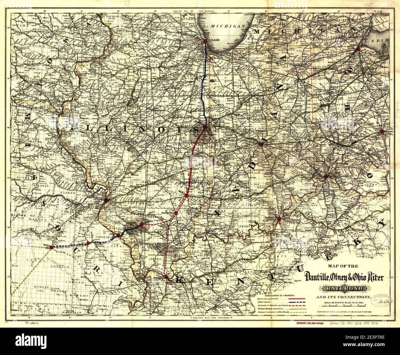 Map of the Danville, Olney & Ohio River Railroad and its connections ...