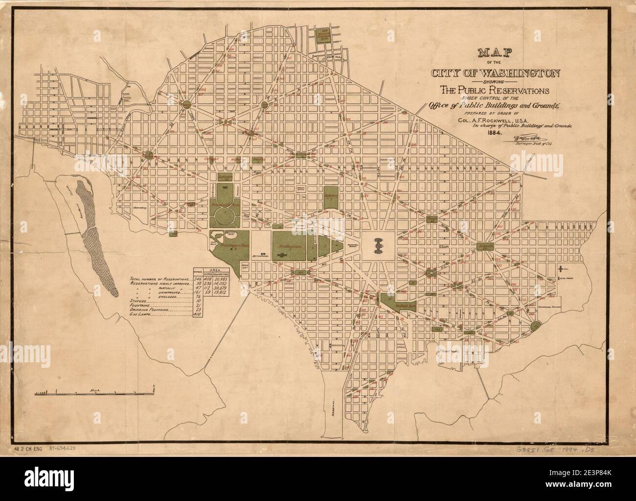 Map of the city of Washington showing the public reservations under ...