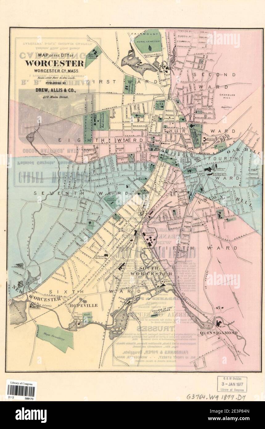 Map of the city of Worcester, Worcester Co., Mass Stock Photo - Alamy