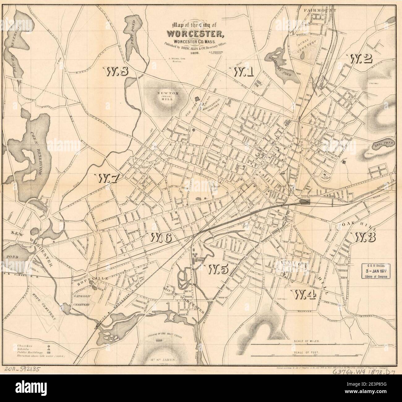 Map of the city of Worcester, Worcester Co., Mass Stock Photo - Alamy