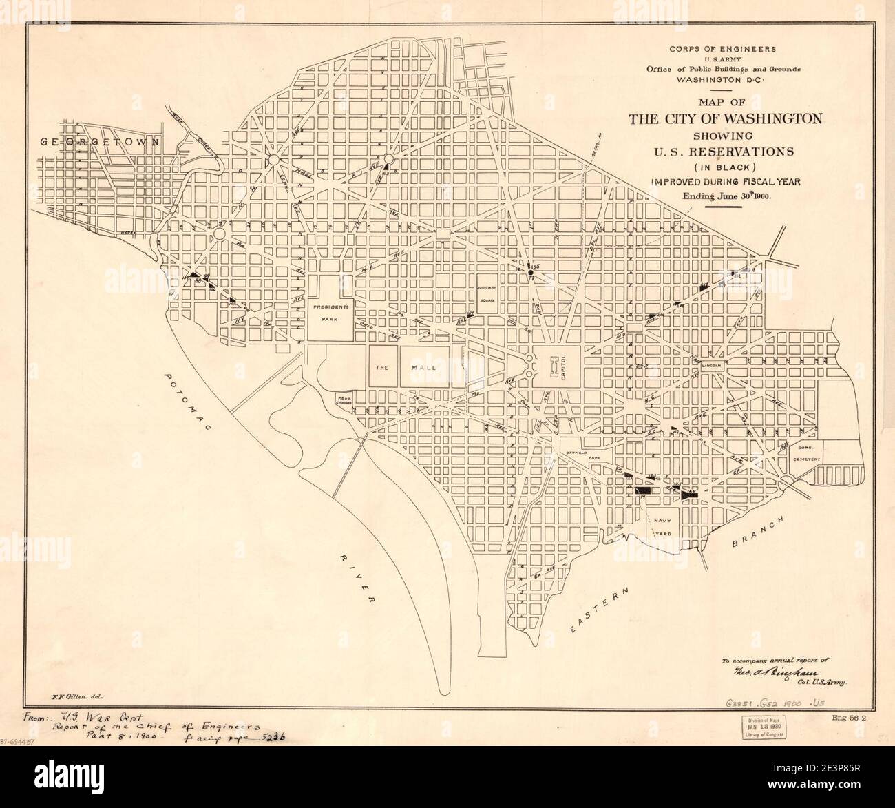 Map of the city of Washington showing U.S. reservations - (in black ...