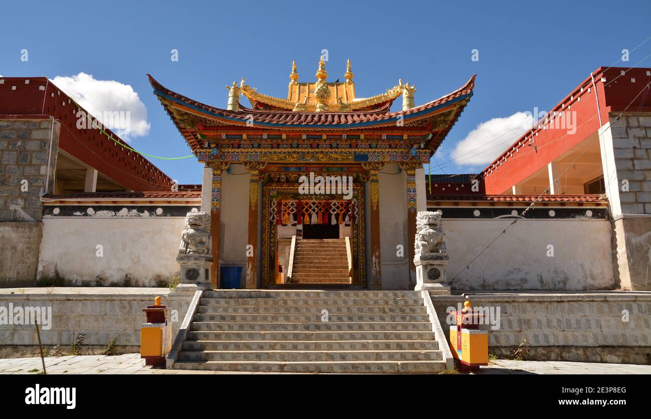 Entrance to the 100 chicken temple, high above the city of Shangri La ...