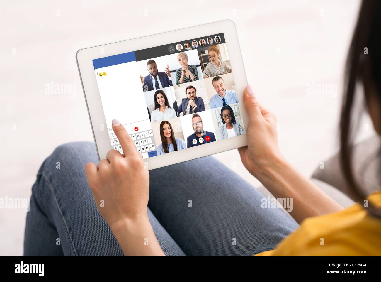 Lady With Digital Tablet Making Video Call Working From Home Stock ...