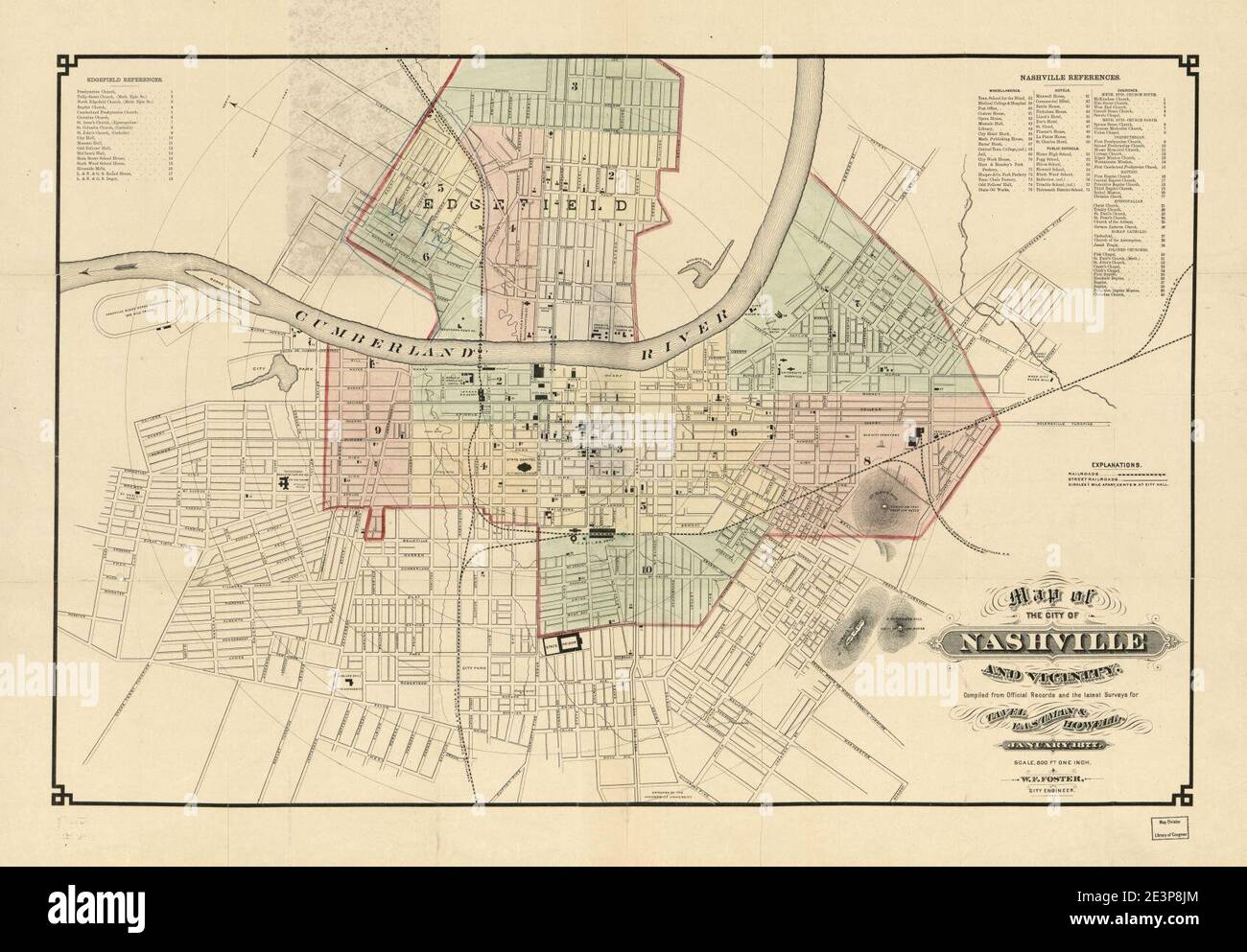 Map of the city of Nashville and vicinity Stock Photo - Alamy