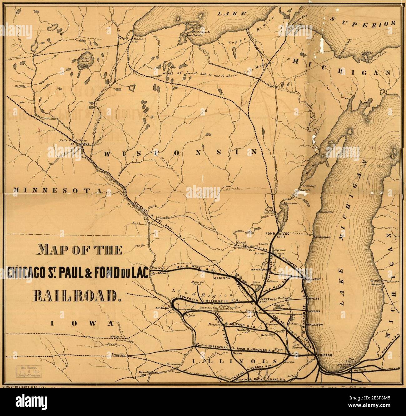 Map of the Chicago, St. Paul & Fond du Lac Railroad Stock Photo - Alamy
