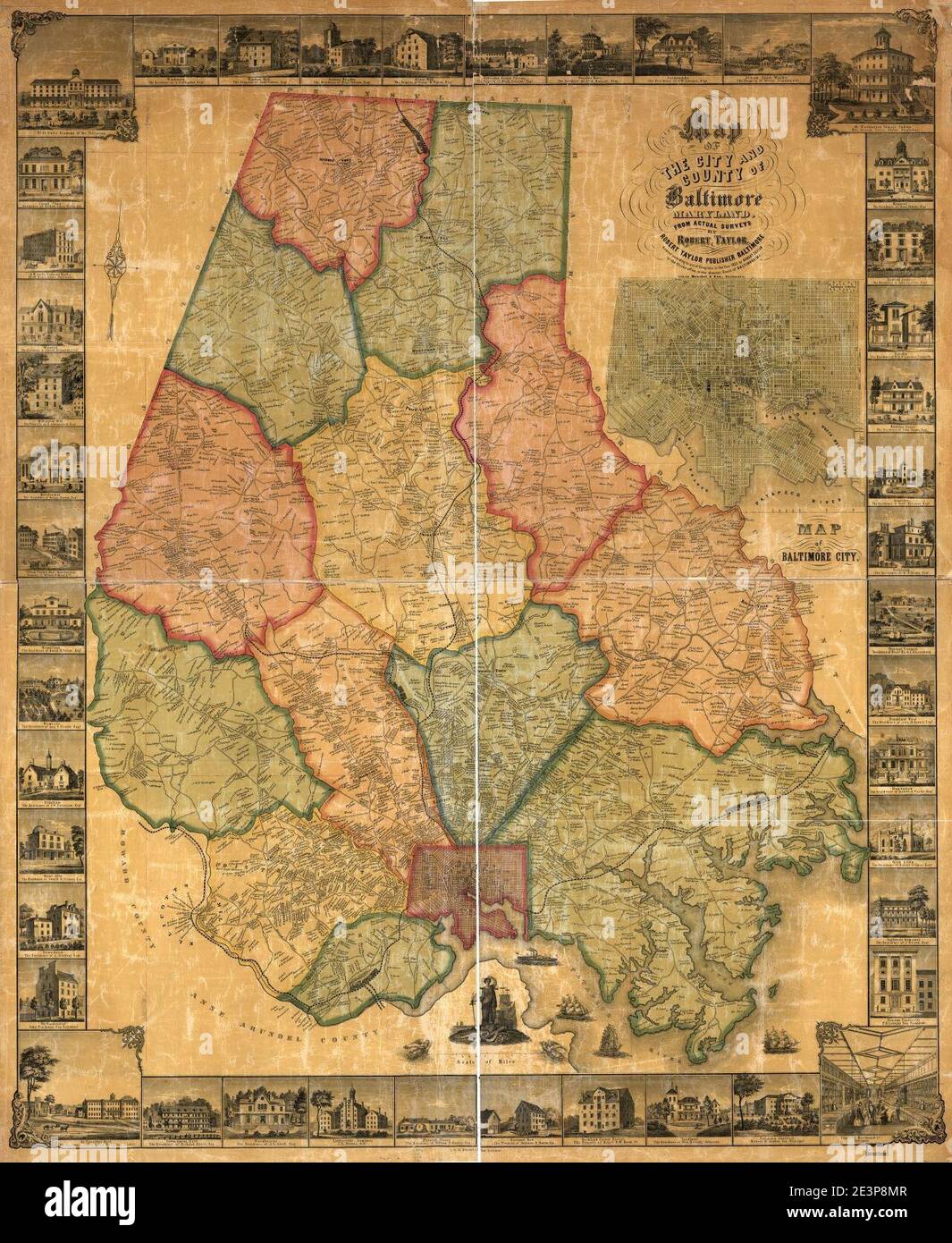 Map of the city and county of Baltimore, Maryland Stock Photo - Alamy