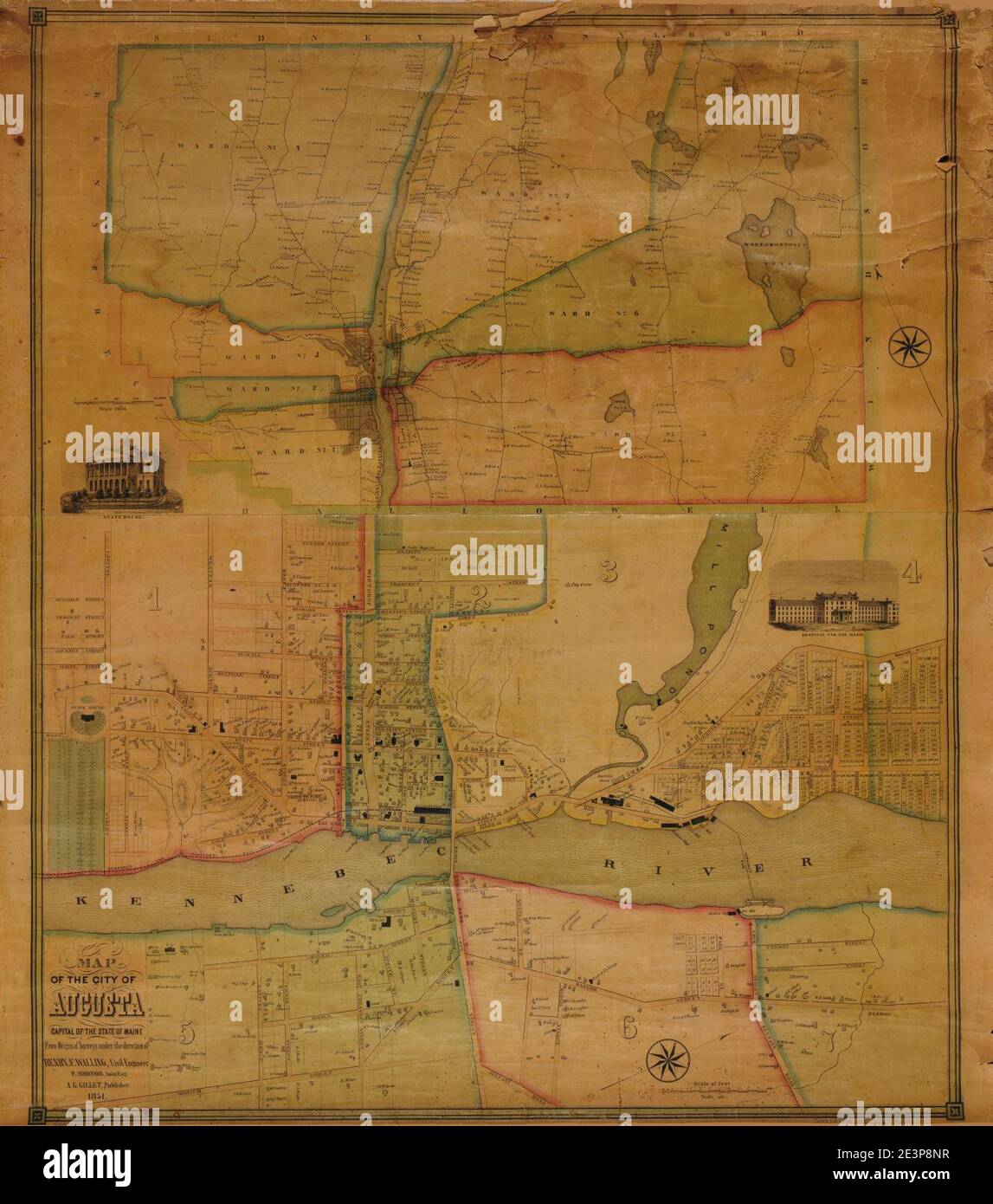 Map of the city of Augusta, capital of the state of Maine Stock Photo ...