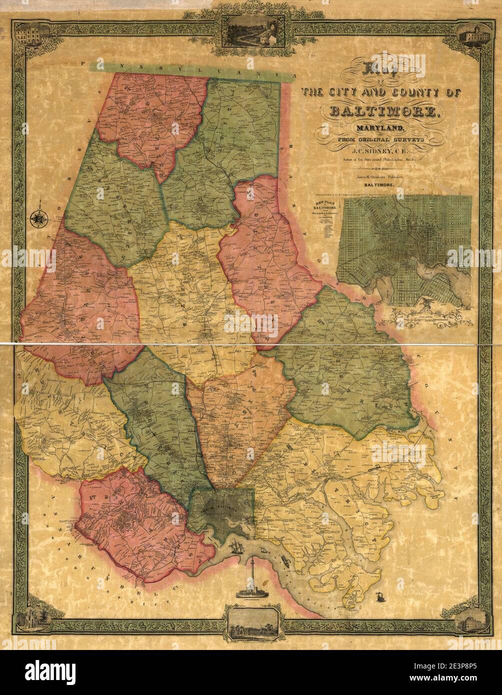 Map of the city and county of Baltimore, Maryland Stock Photo - Alamy