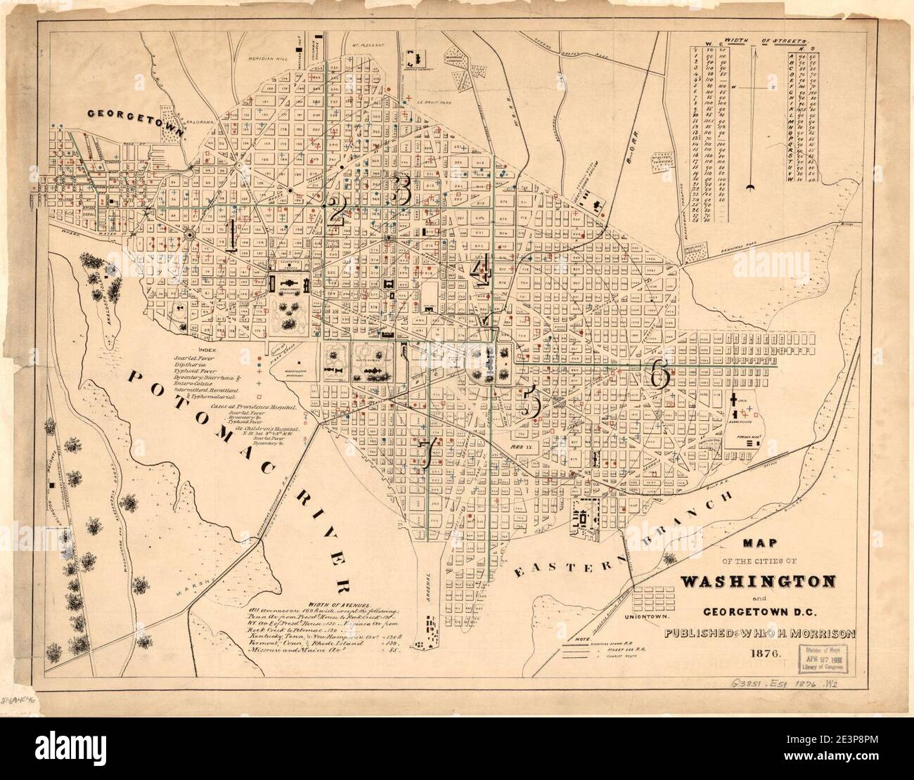 Map of the cities of Washington and Georgetown D.C Stock Photo - Alamy