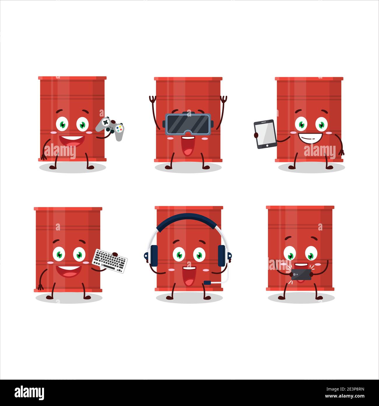 Red barrel cartoon character are playing games with various cute ...