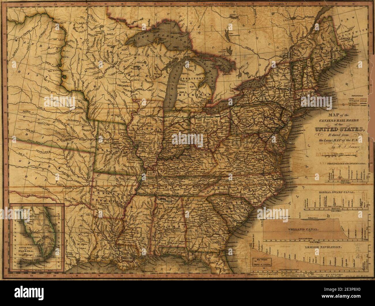 Map of the canals & rail roads of the United States reduced from the ...