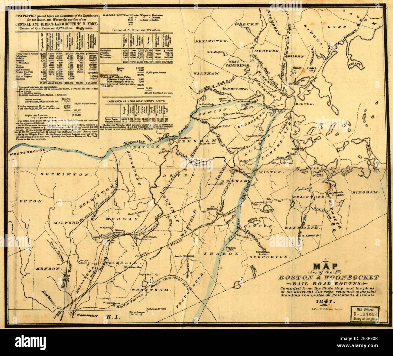 Map of the Boston & Woonsocket rail road routes compiled from the state ...