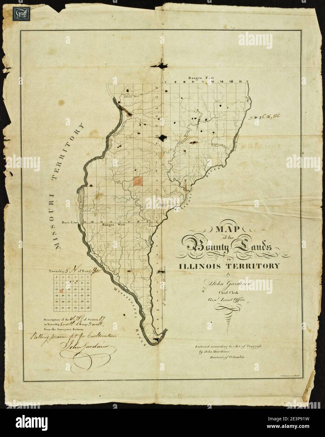 Map of the bounty lands in Illinois Territory Stock Photo - Alamy