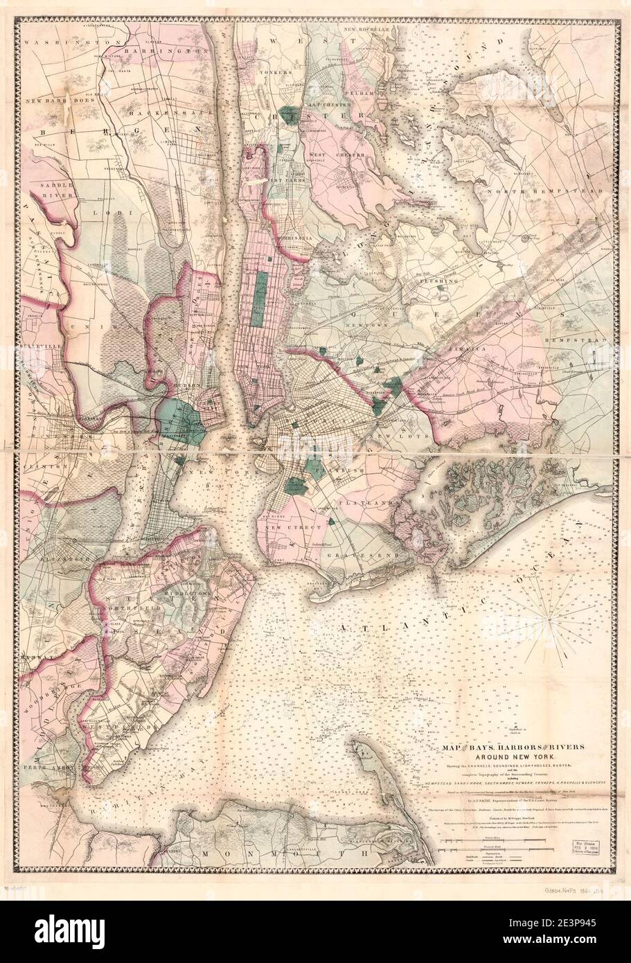 Map of the bays, harbors, and rivers around New York - showing the ...