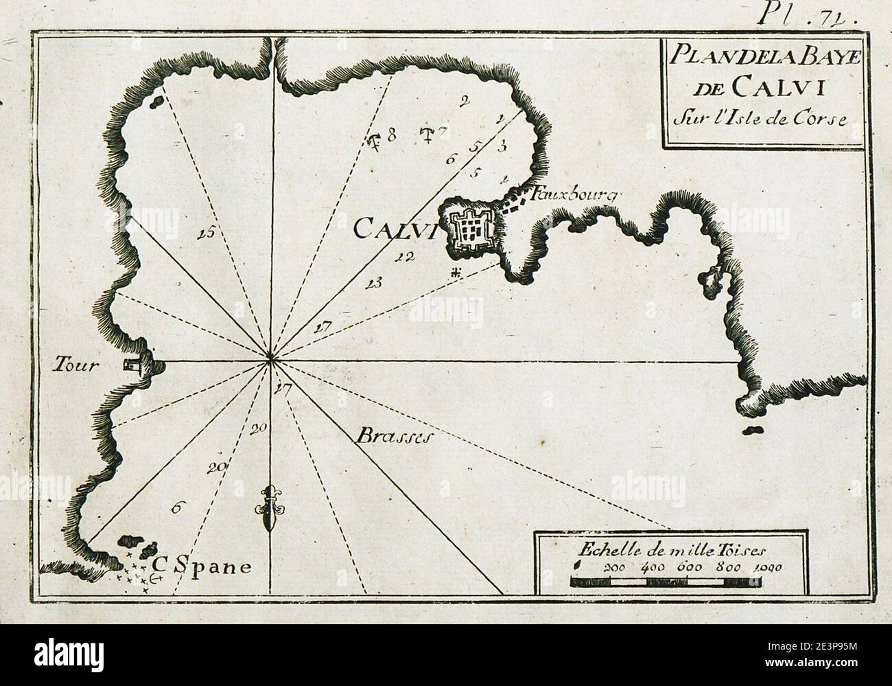 Map of the bay and port of Calvi in Corsica - Roux Joseph - 1804 Stock ...