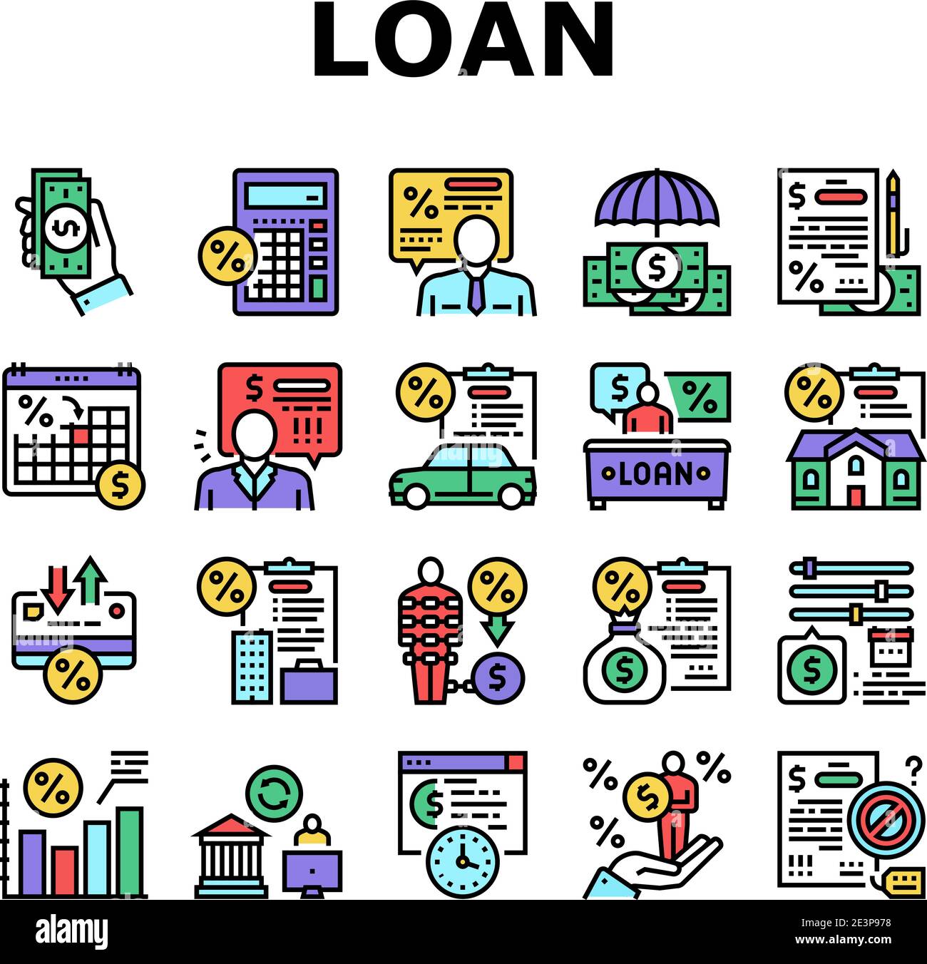 Loan Financial Credit Collection Icons Set Vector Stock Vector Image ...