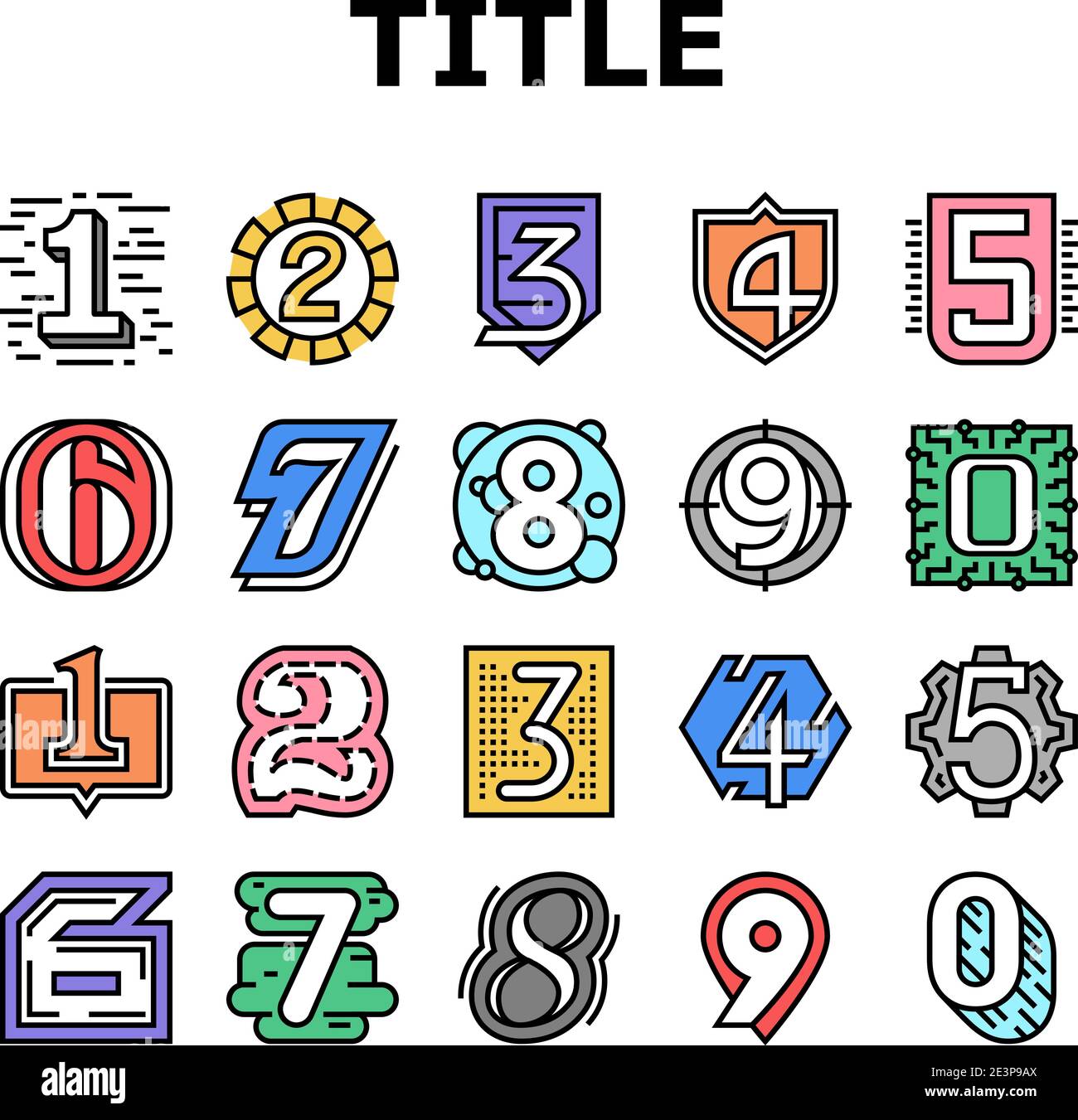 Numbers Numeral Title Collection Icons Set Vector Stock Vector Image ...