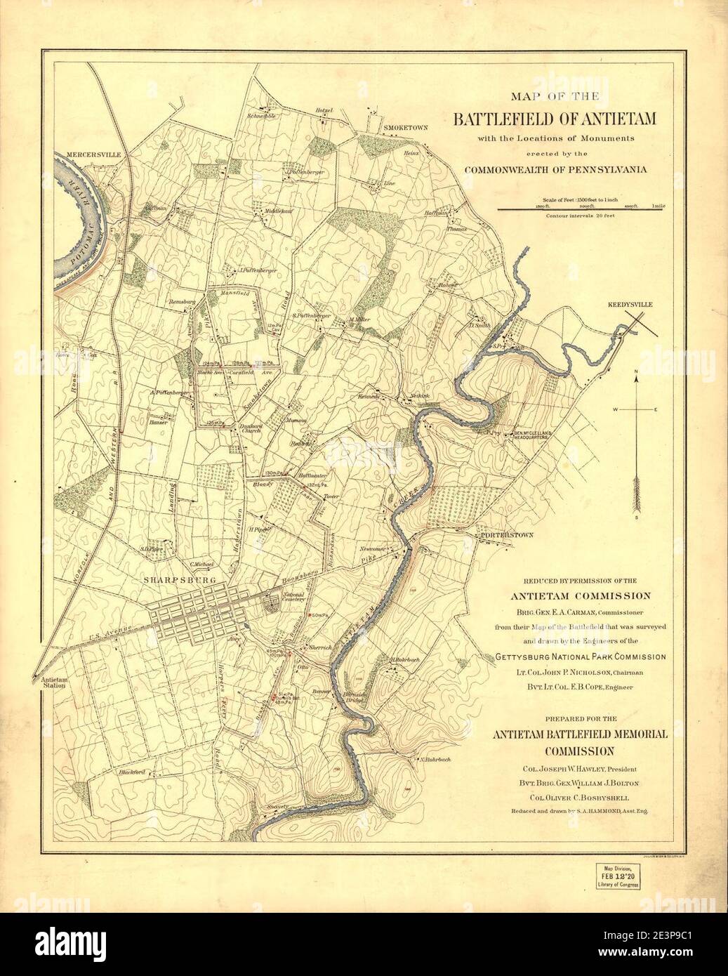 Map of the battlefield of Antietam with the locations of monuments ...