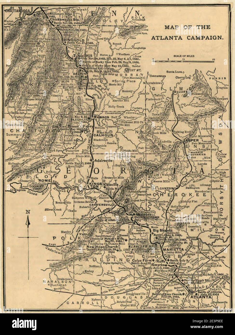 Map of the Atlanta campaign. (May-Sept. 1864 Stock Photo - Alamy