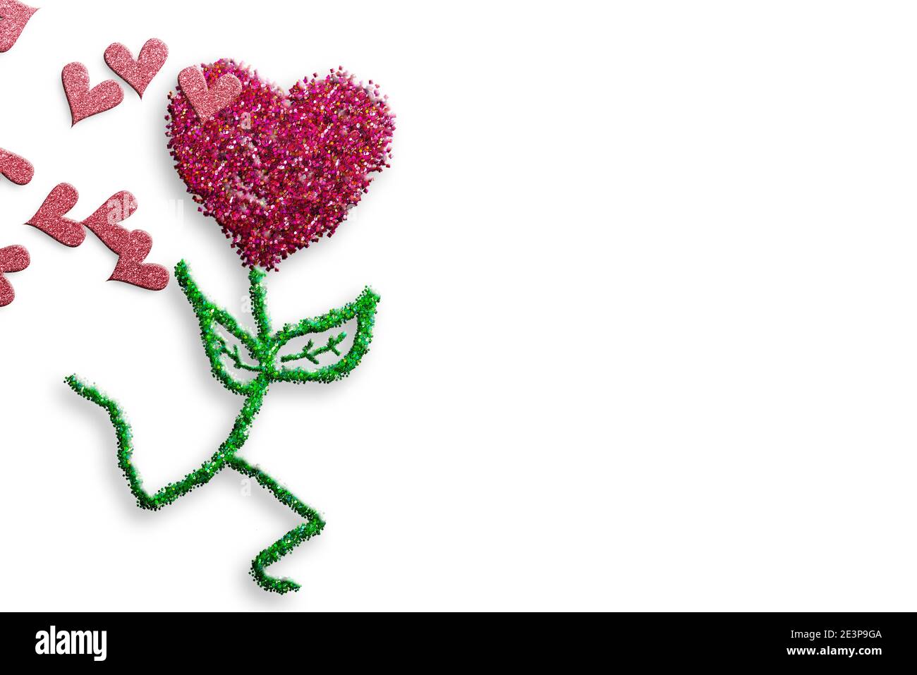 Valentine's Day greeting card. Flower with heart head running towards ...