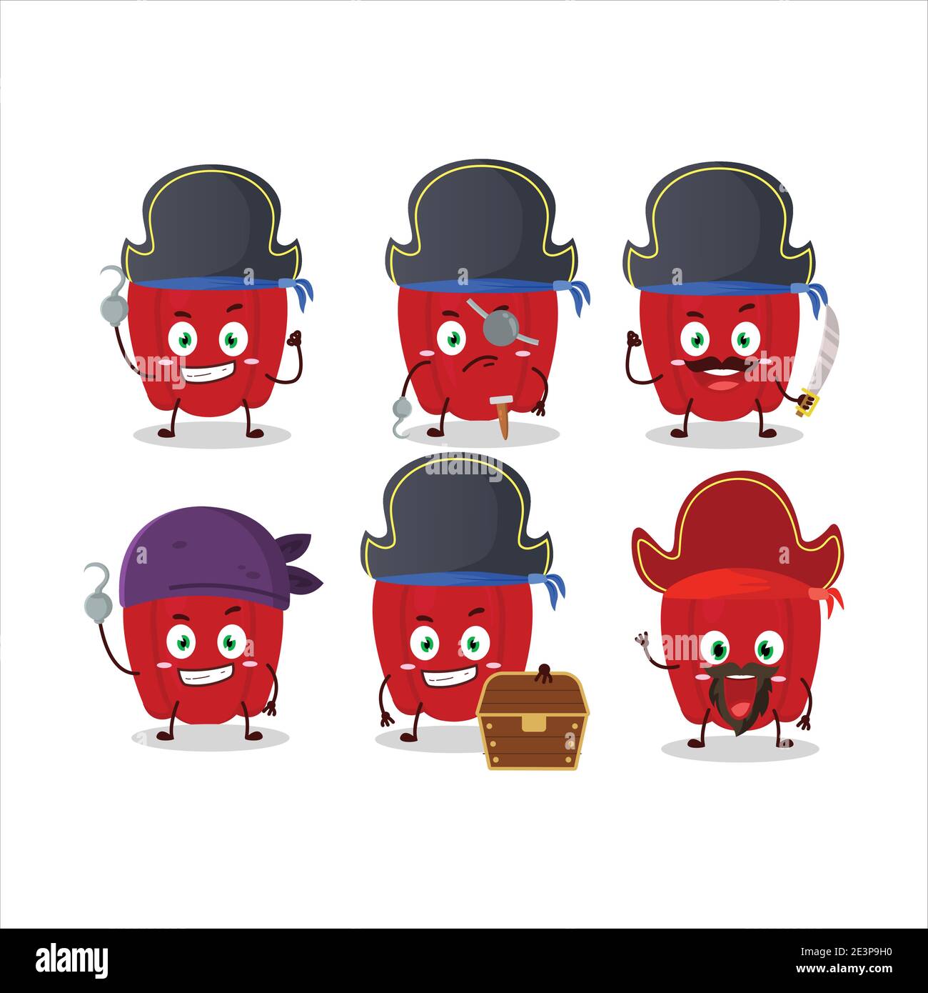 Cartoon character of red pepper with various pirates emoticons. Vector ...