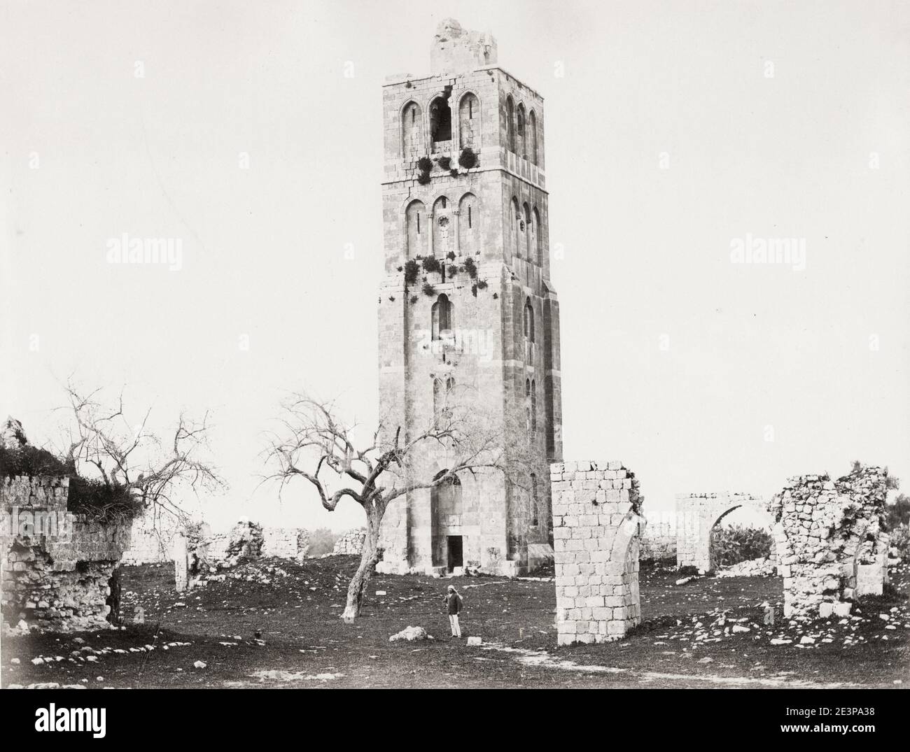 Vintage 19th century photograph: tower of Ramleh. Holy Land, Palestine ...