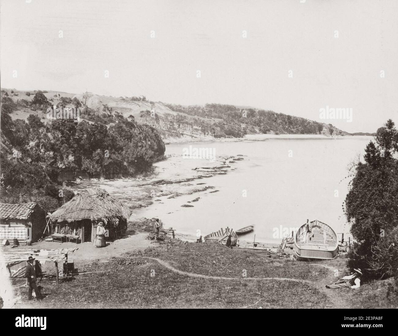 Vintage 19th century photograph: view of the coastline at lotilla ...