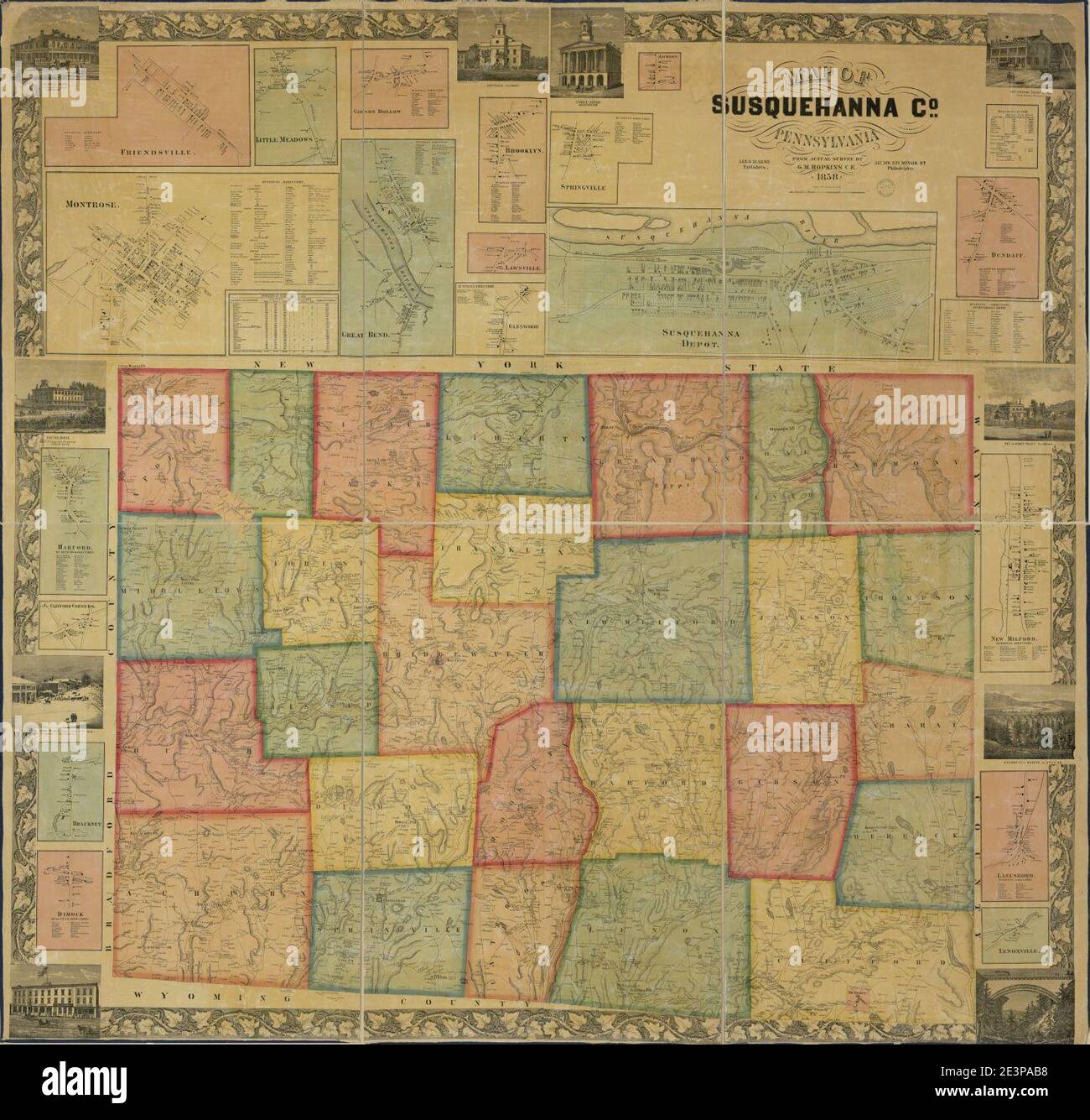 Map of Susquehanna Co., Pennsylvania - from actual survey Stock Photo ...