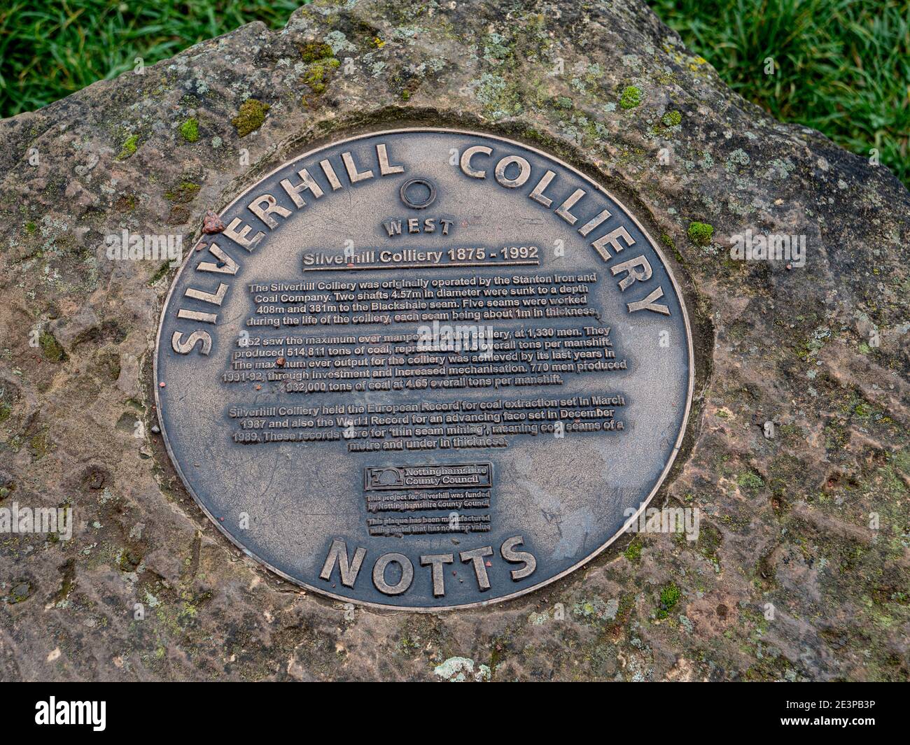 Information plaque with details of Silverhill Colliery the spoils from ...
