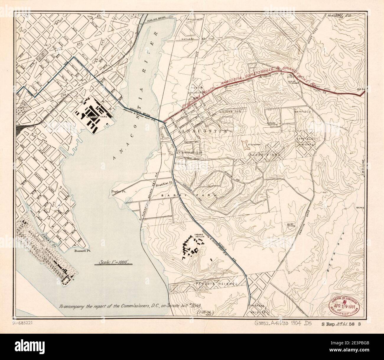 Map of streetcar lines in Anacostia and surrounding districts, S.E ...