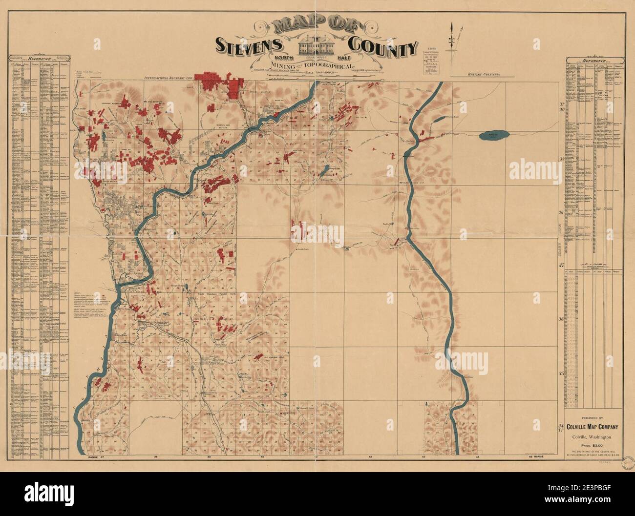 Map of Stevens County - north half - mining and topographical Stock ...