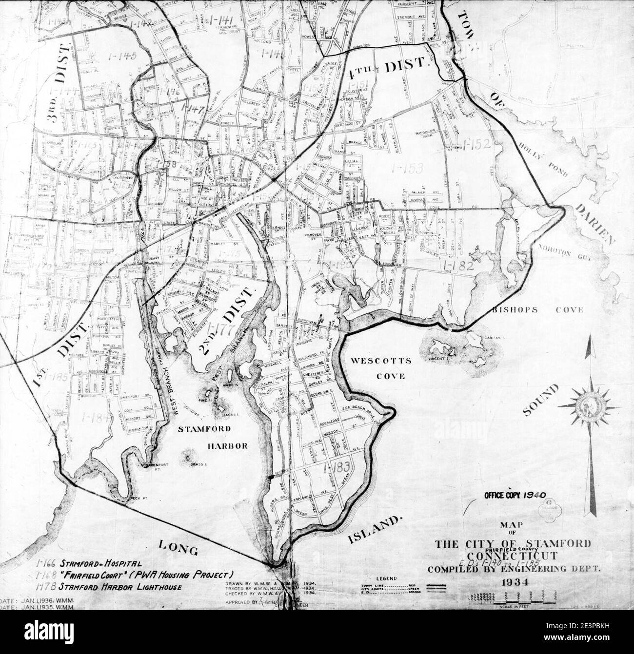 Map of Stamford, Connecticut (USA), 1934 Stock Photo - Alamy