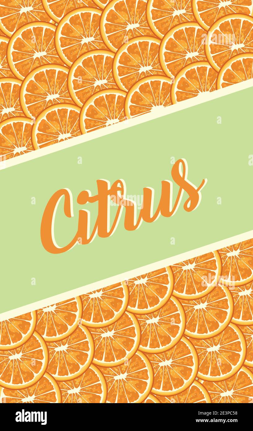 citrus fruit poster with oranges pattern and lettering vector ...