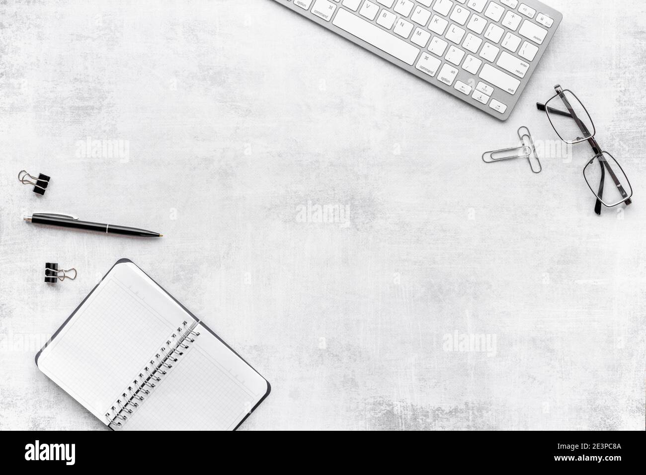 Office workplace flat lay with keyboard wand notebook Stock Photo - Alamy