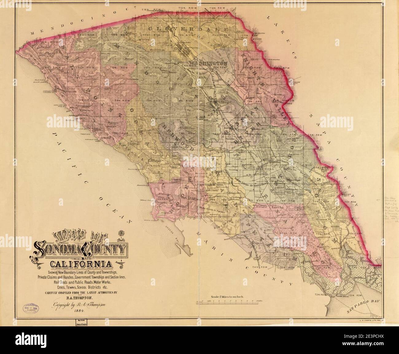Map of Sonoma County, California - showing new boundary lines of county ...