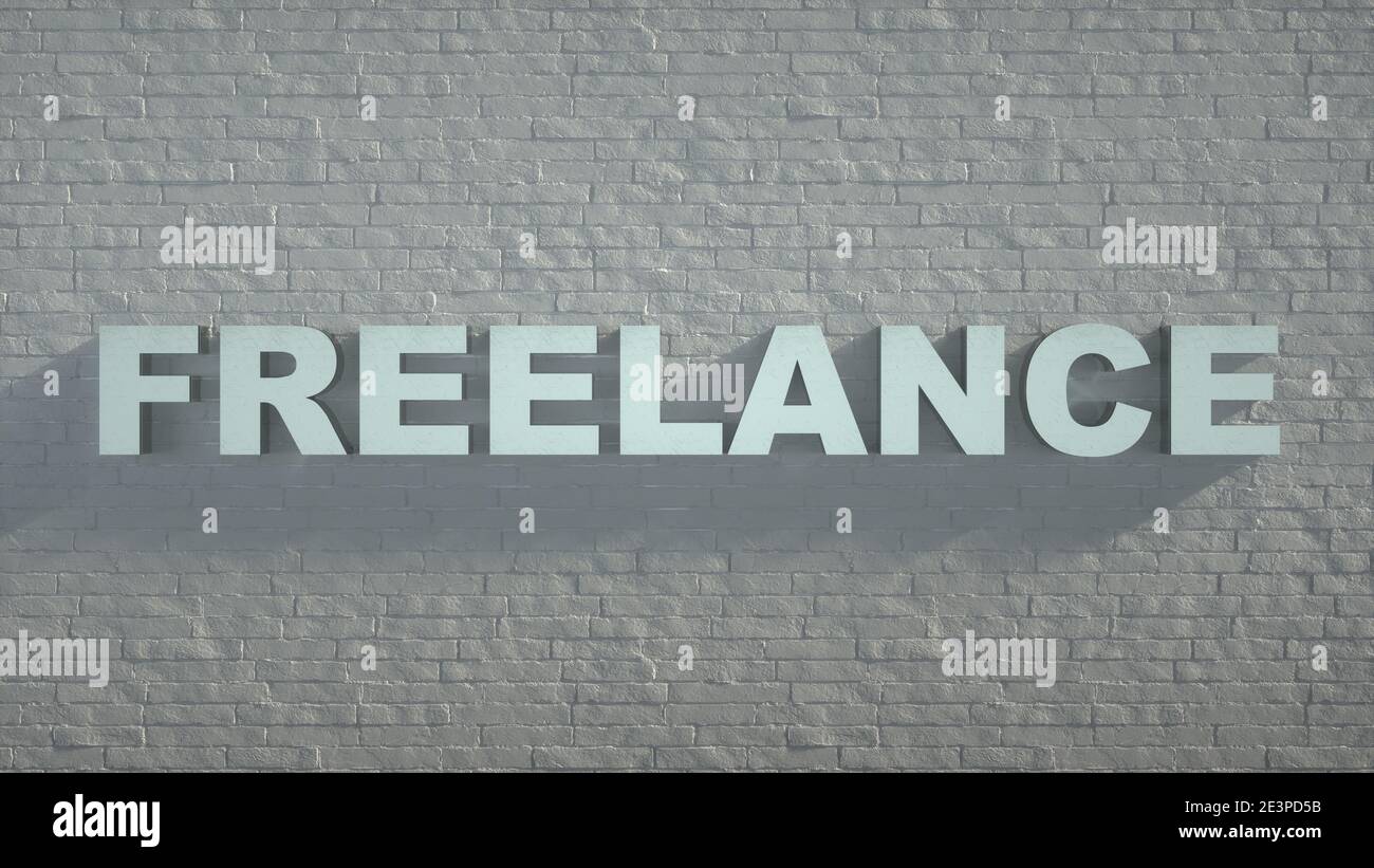 Freelance - Sign on White Brick Wall background - 3D illustration Stock ...