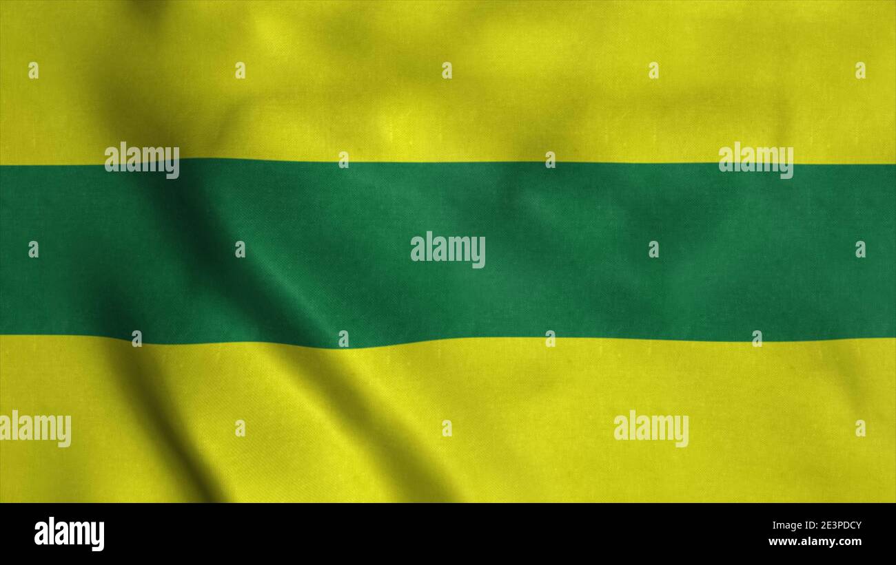 Isabela flag, city of Puerto Rico, waving in wind. 3d illustration ...