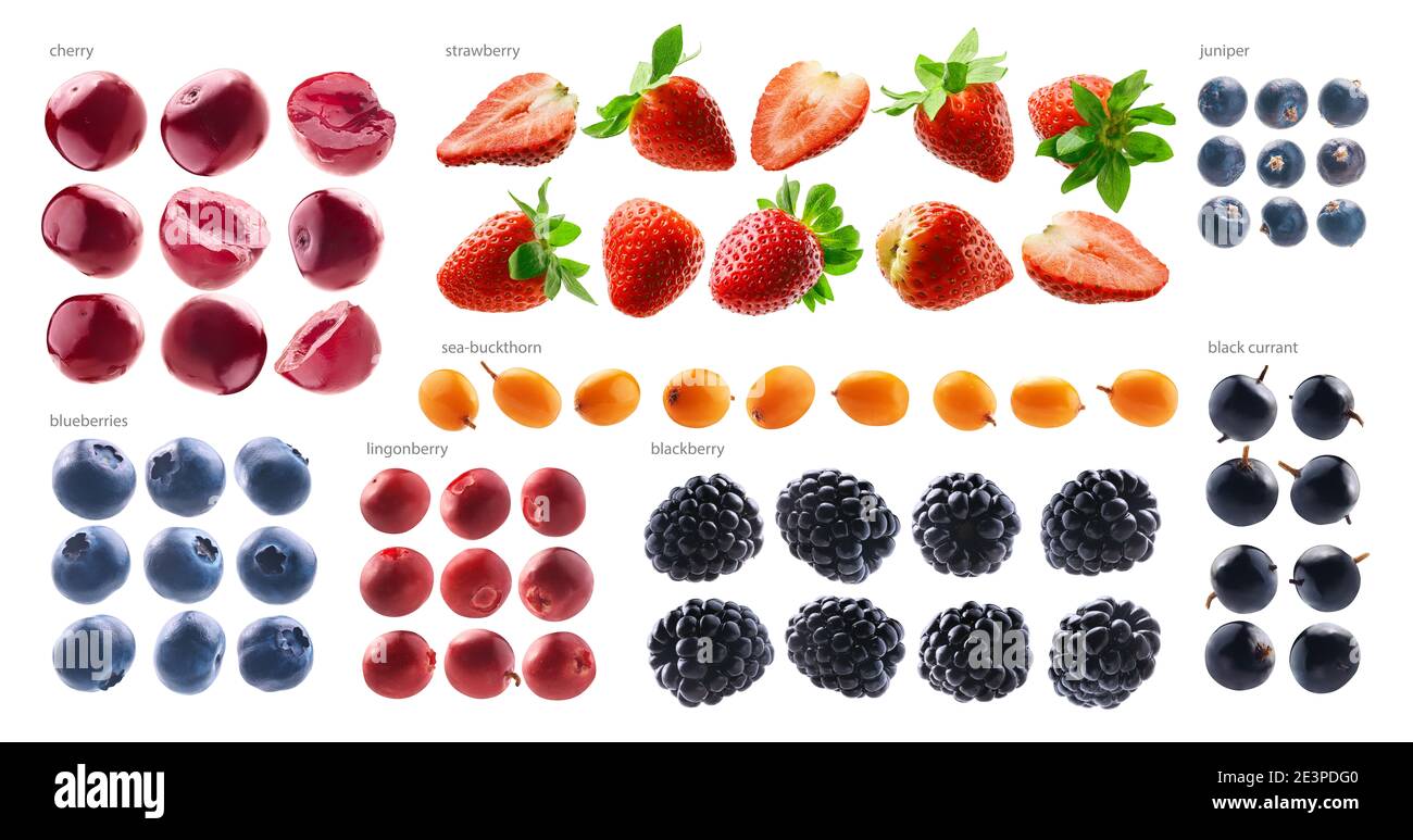 Large set of different berries on a white background Stock Photo - Alamy