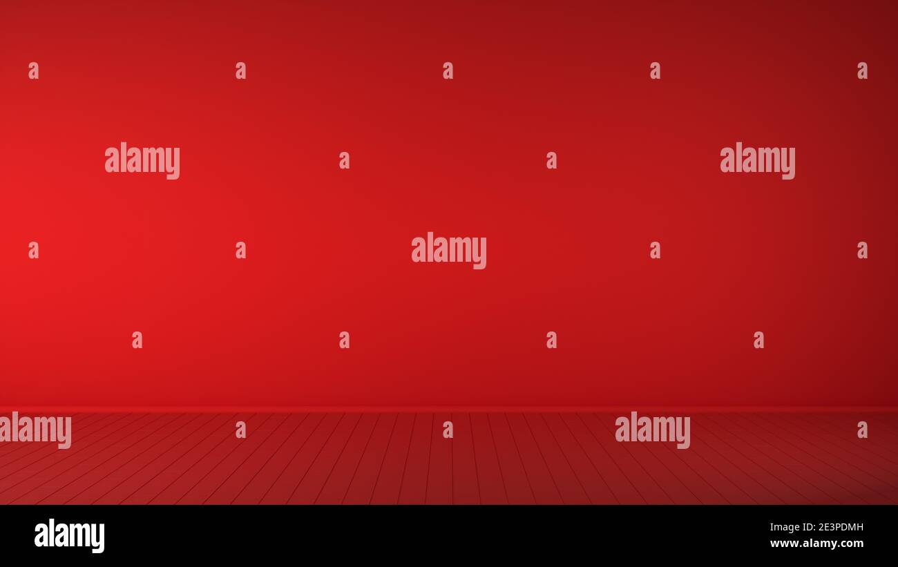 Interior of living red tone on yellow floor and background. 3d ...