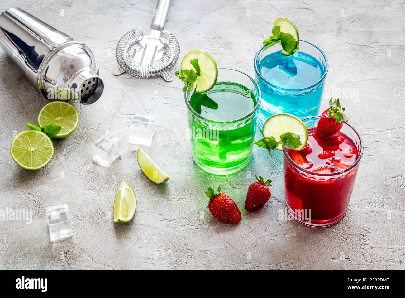 Set of bar utensils and ingredients for cocktails drink Stock Photo - Alamy