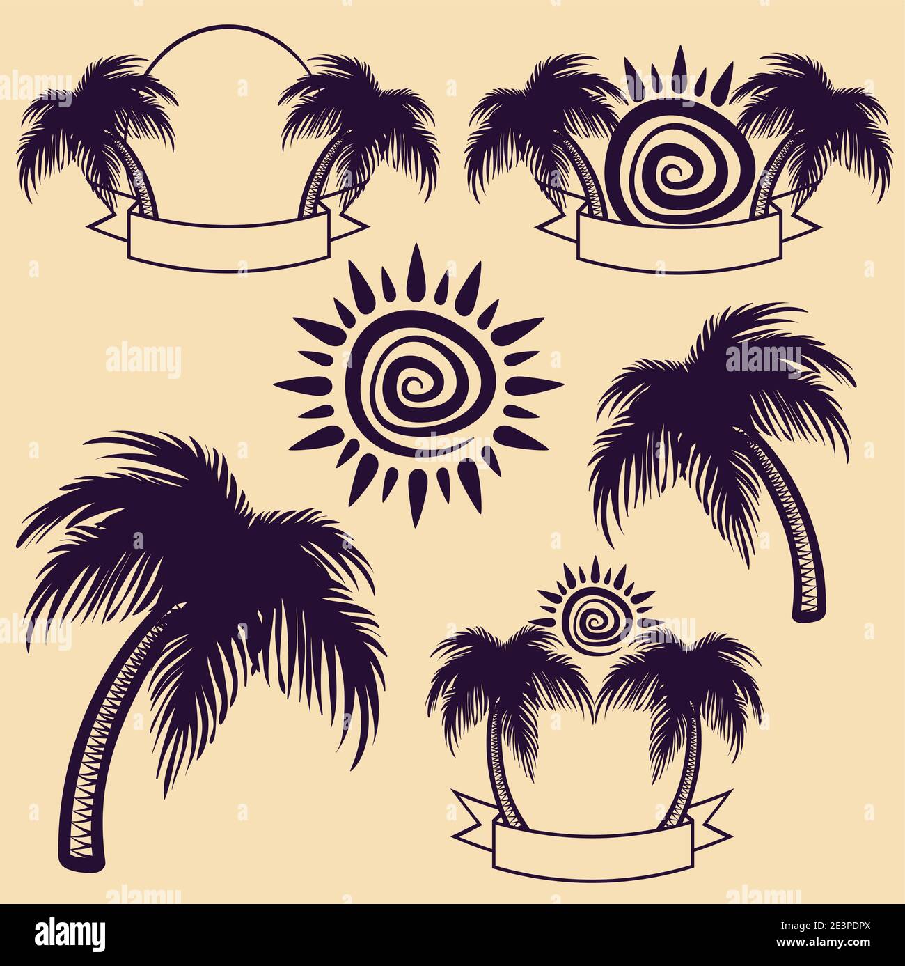 Sun, palm tree vector Cut Out Stock Images & Pictures - Alamy