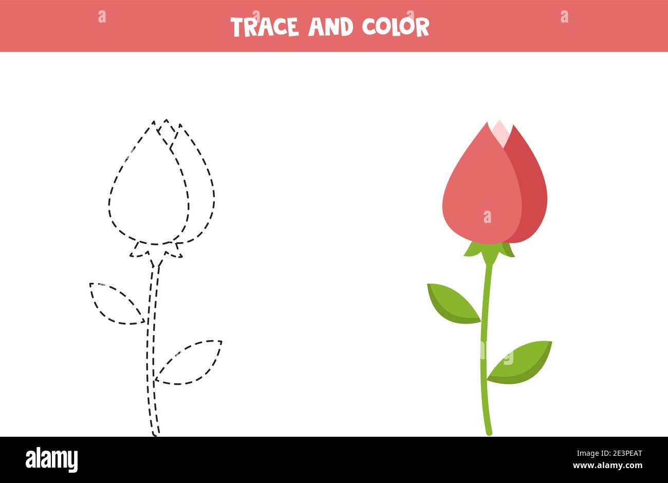 Trace and color valentine rose flower. Educational game for kids ...