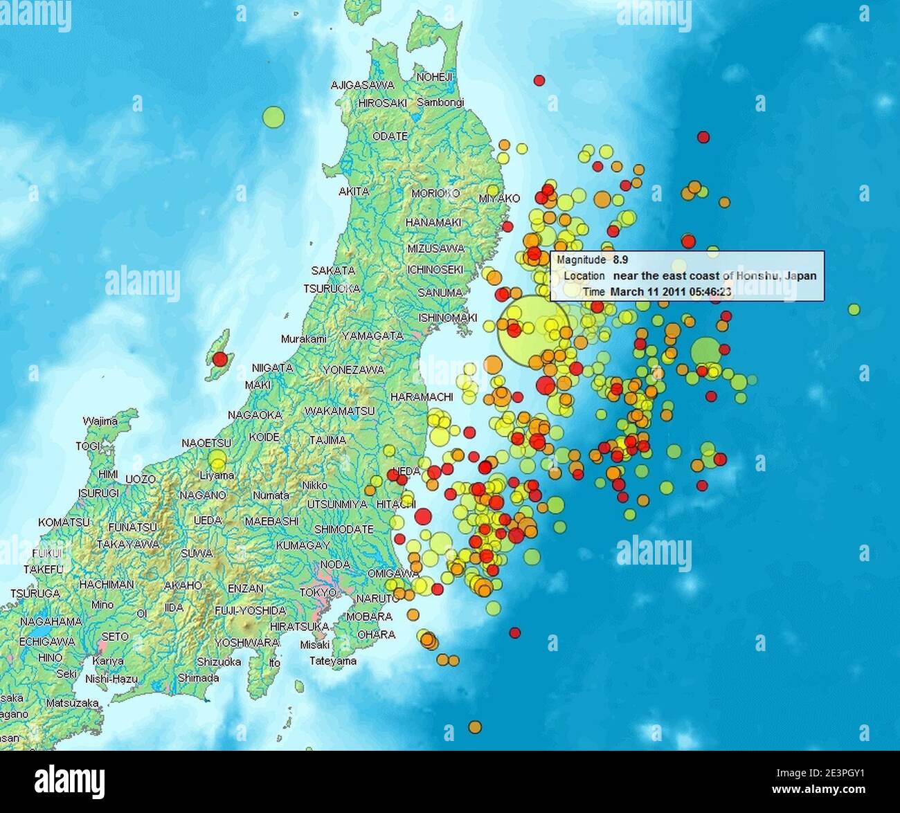 Map of Sendai Earthquake 2011 Stock Photo - Alamy