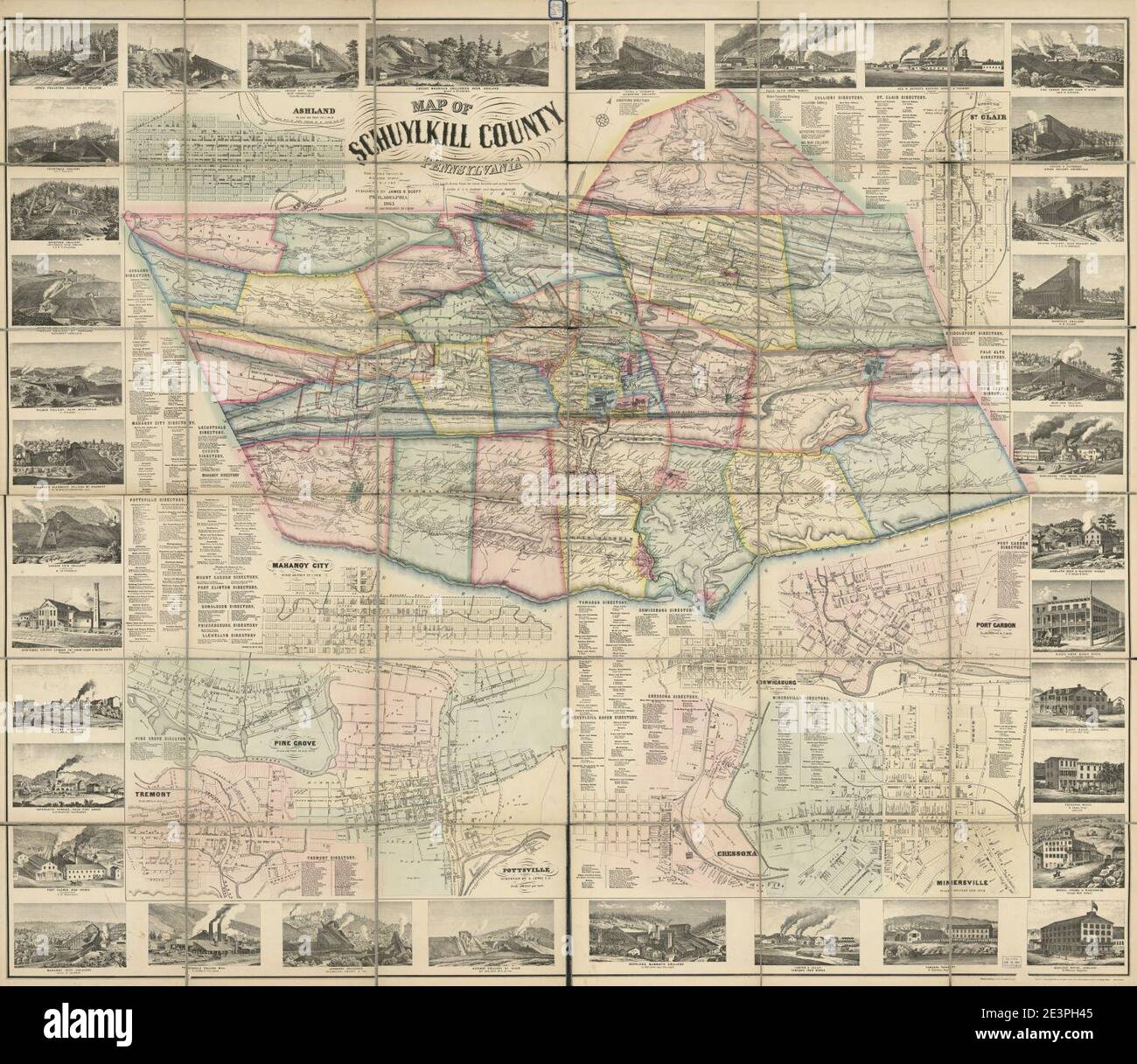 Map of Schuylkill County, Pennsylvania - from actual surveys Stock ...