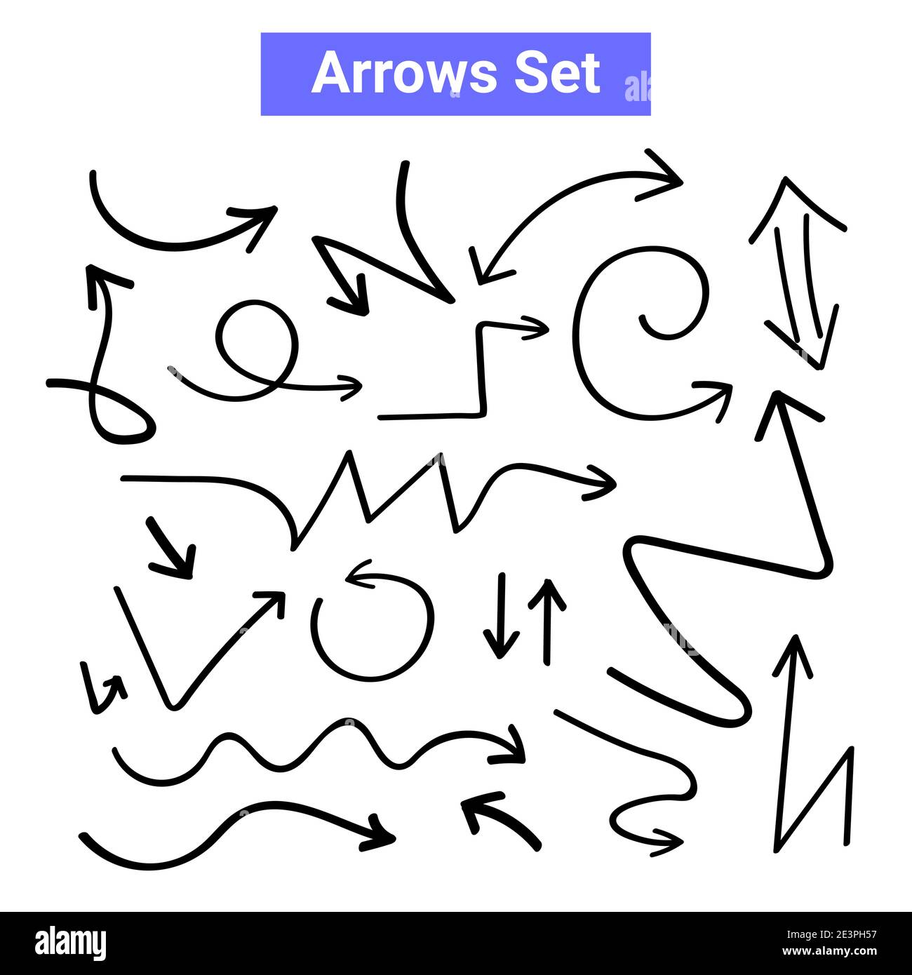Vector arrow handdrawn curve icon. Doodle arrow sketch line icon set ...
