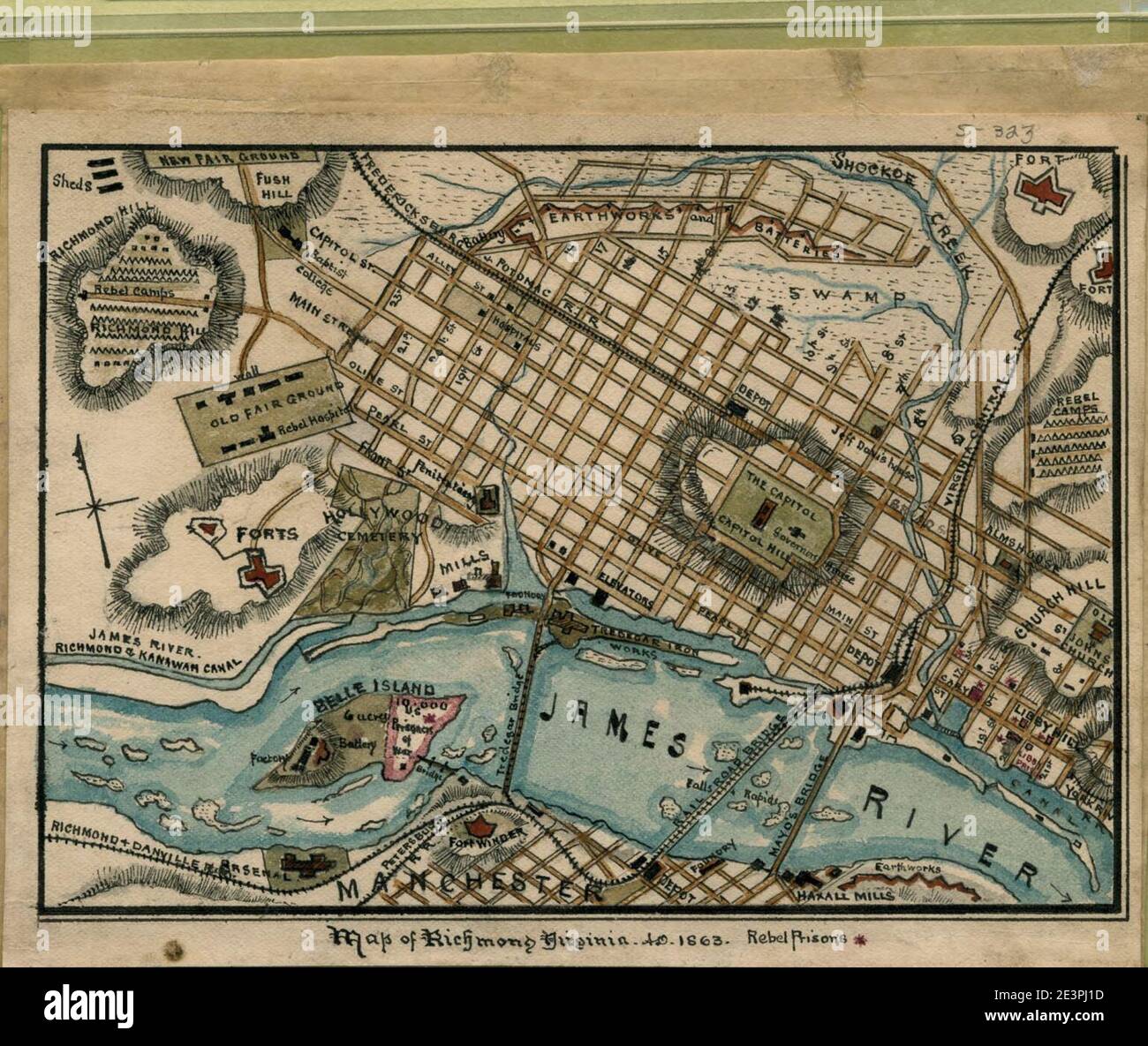 Map of Richmond, Virginia...1863 Stock Photo - Alamy