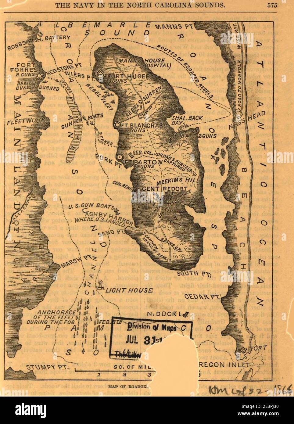 Map of Roanoke Island. (February 8, 1862 Stock Photo - Alamy