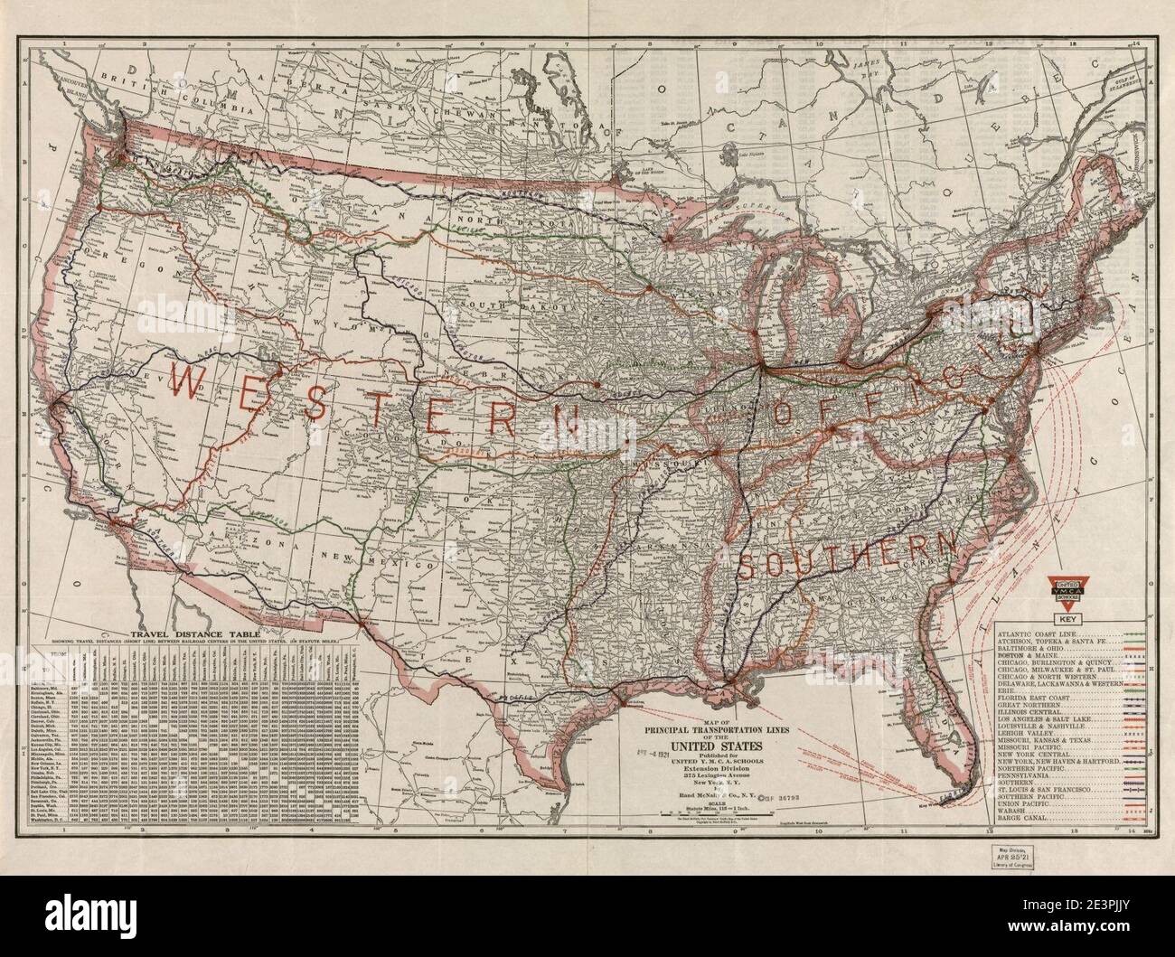 Map of principal transportation lines of the United States Stock Photo ...
