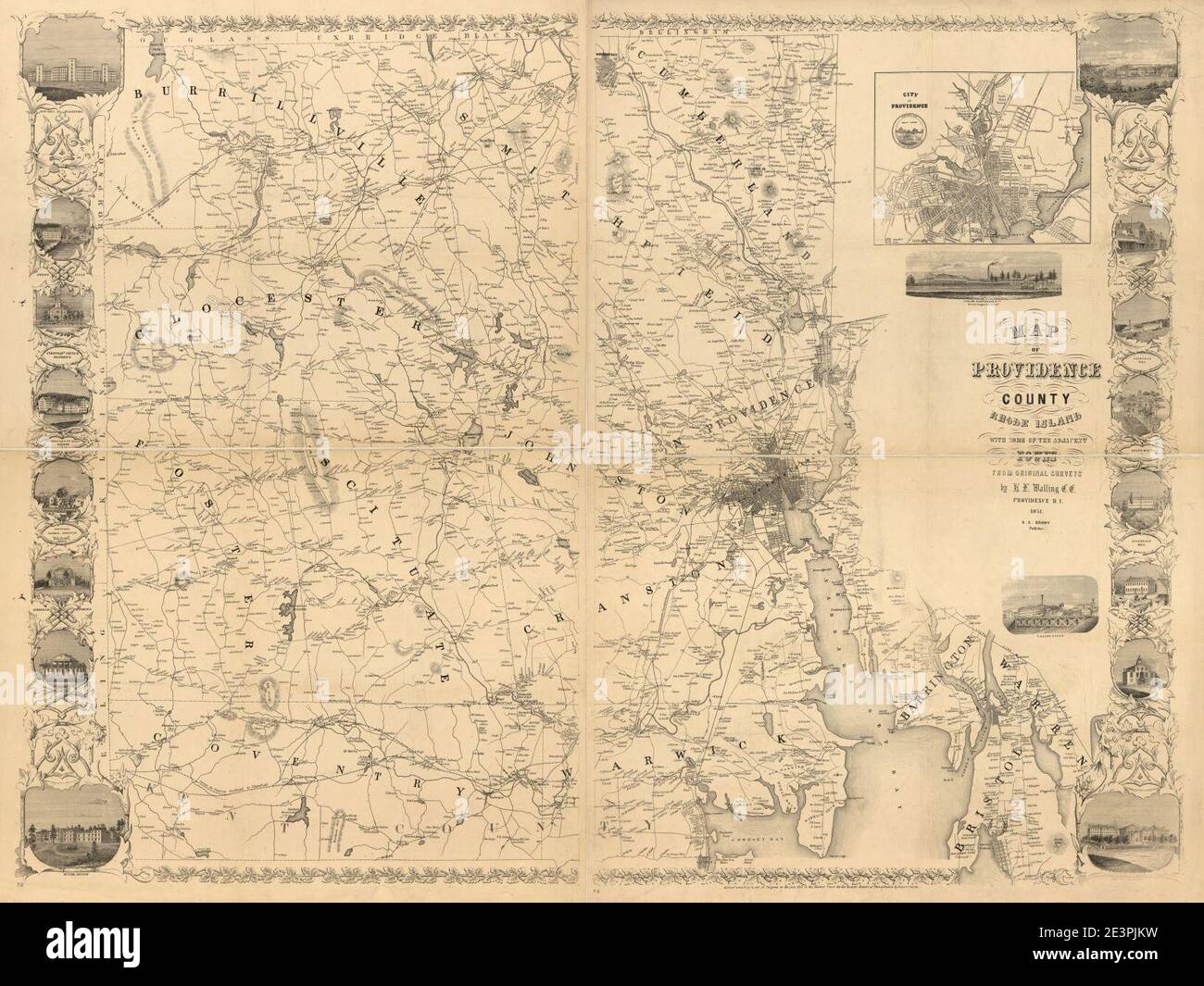 Map of Providence County, Rhode Island, with some of the adjacent towns ...